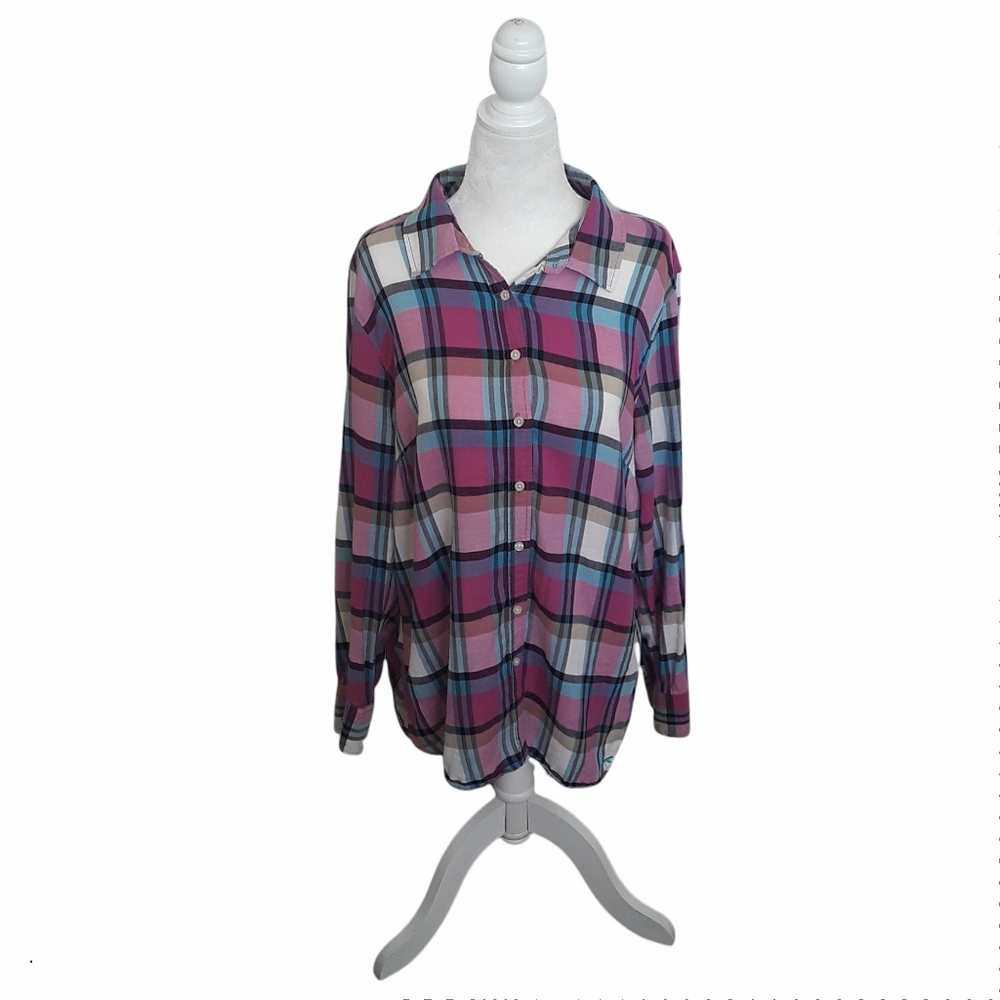 Talbots Large Multi-Colored Plaid Button-Down Cotton … - Gem